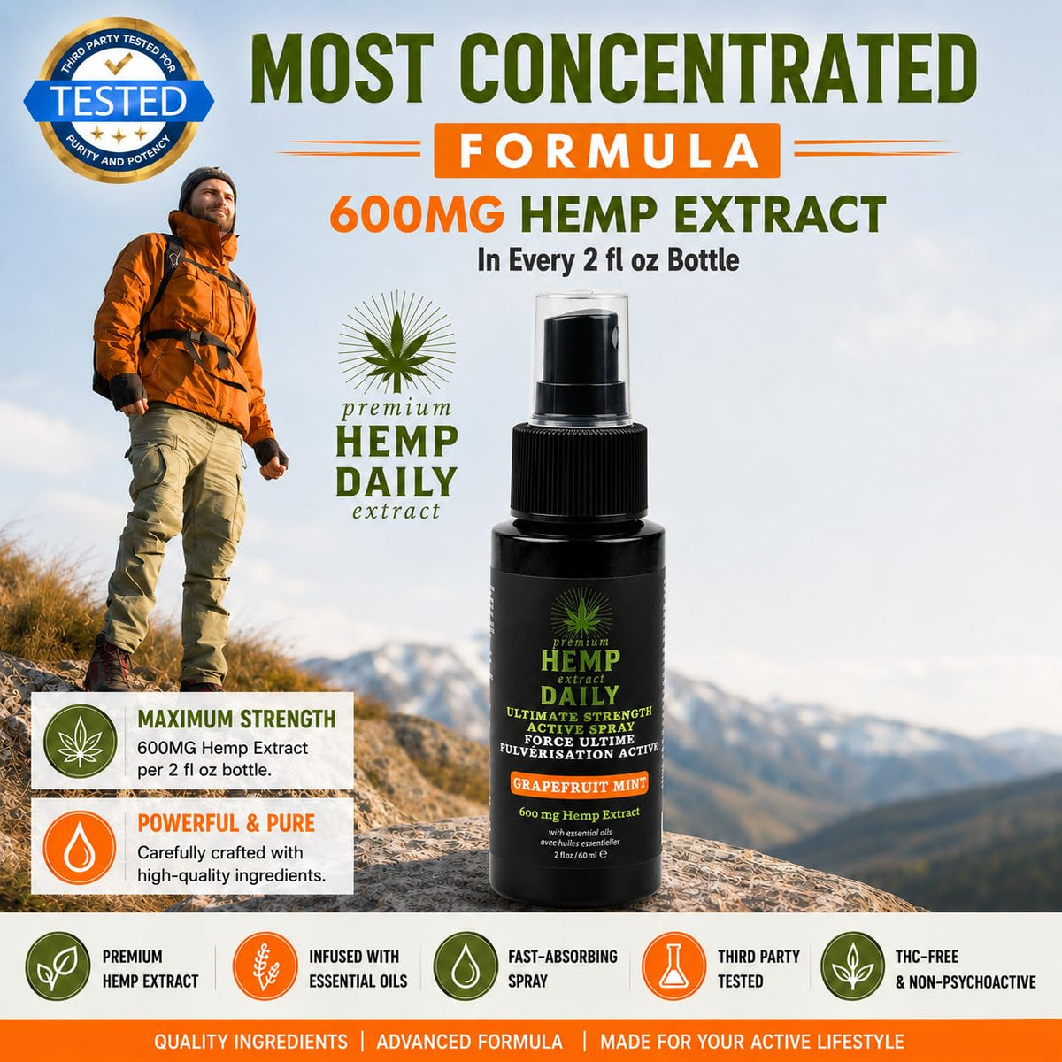 Natural hemp spray for hydration