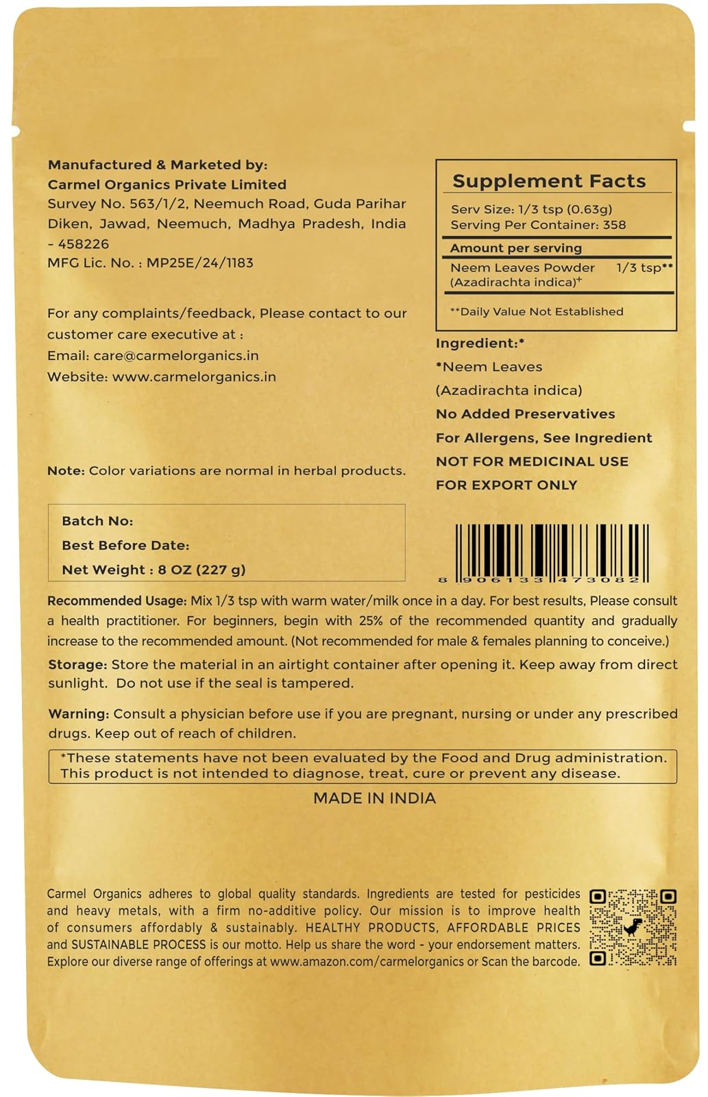 Natural herbal remedy Neem powder