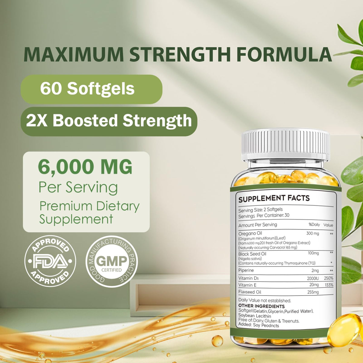 Natural herbal supplement softgels