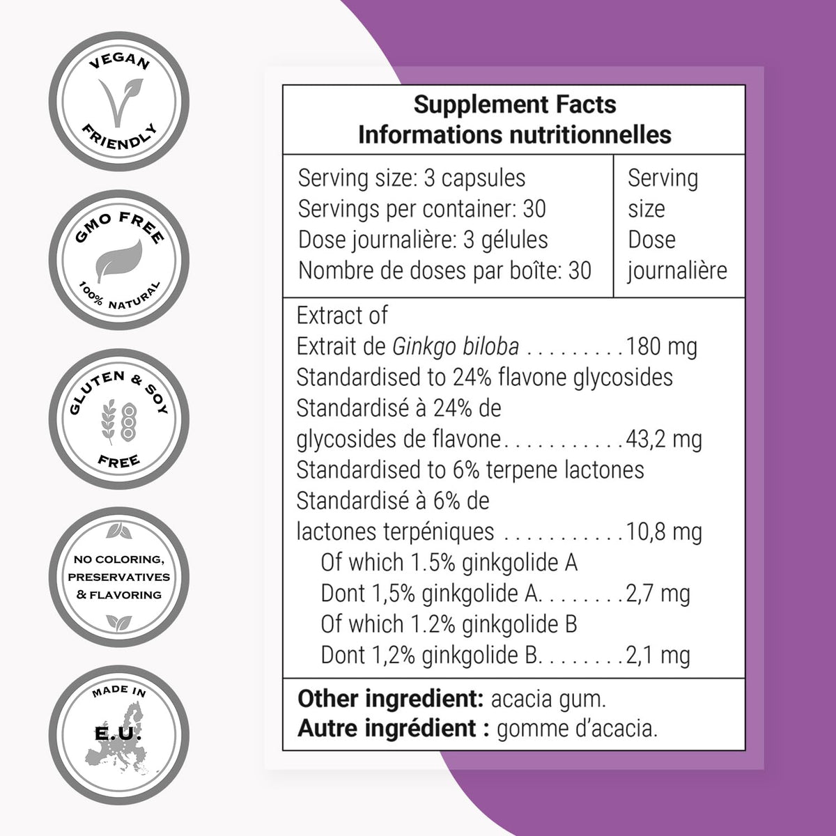 Natural herbal support with Ginkgo Biloba