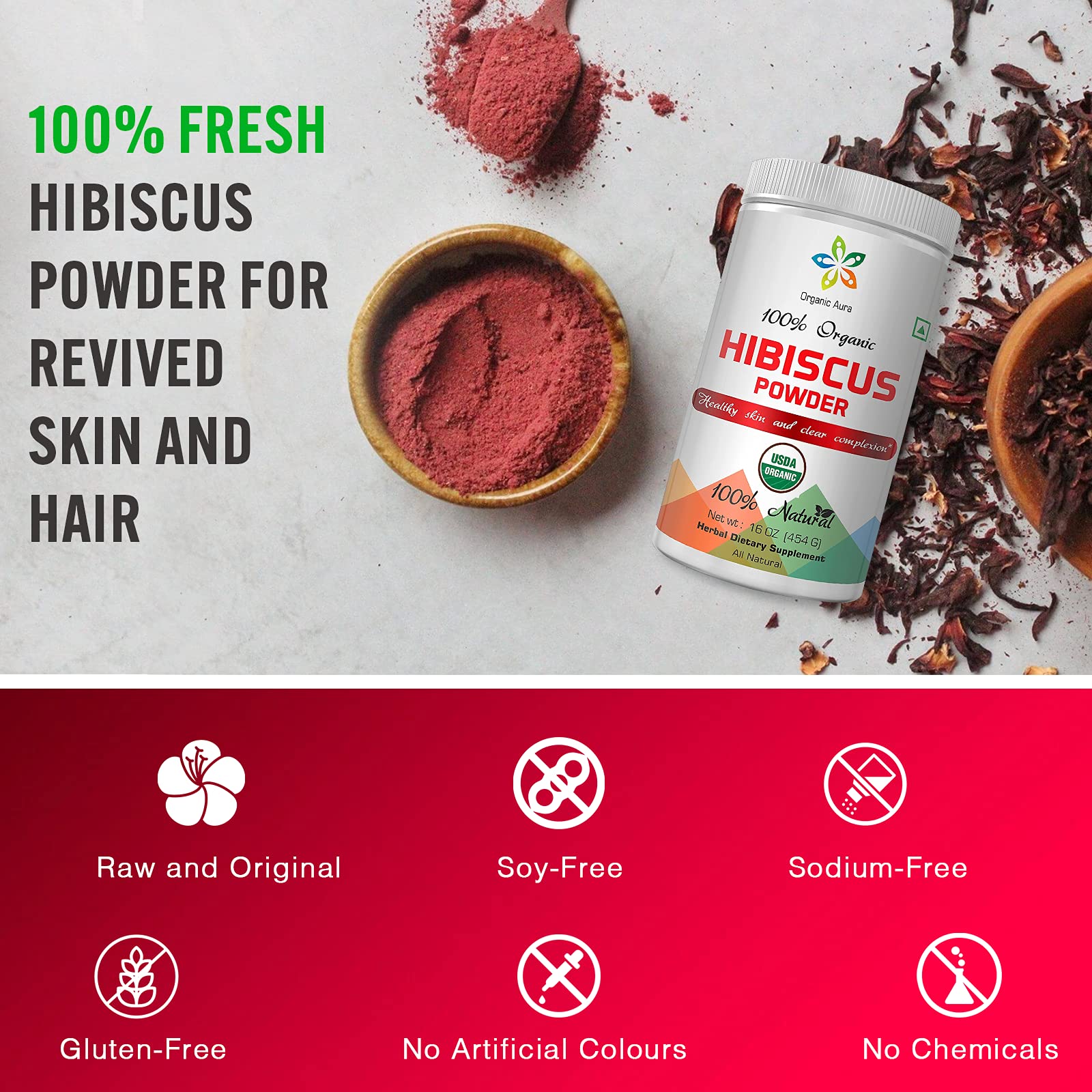 Natural hibiscus powder for wellness