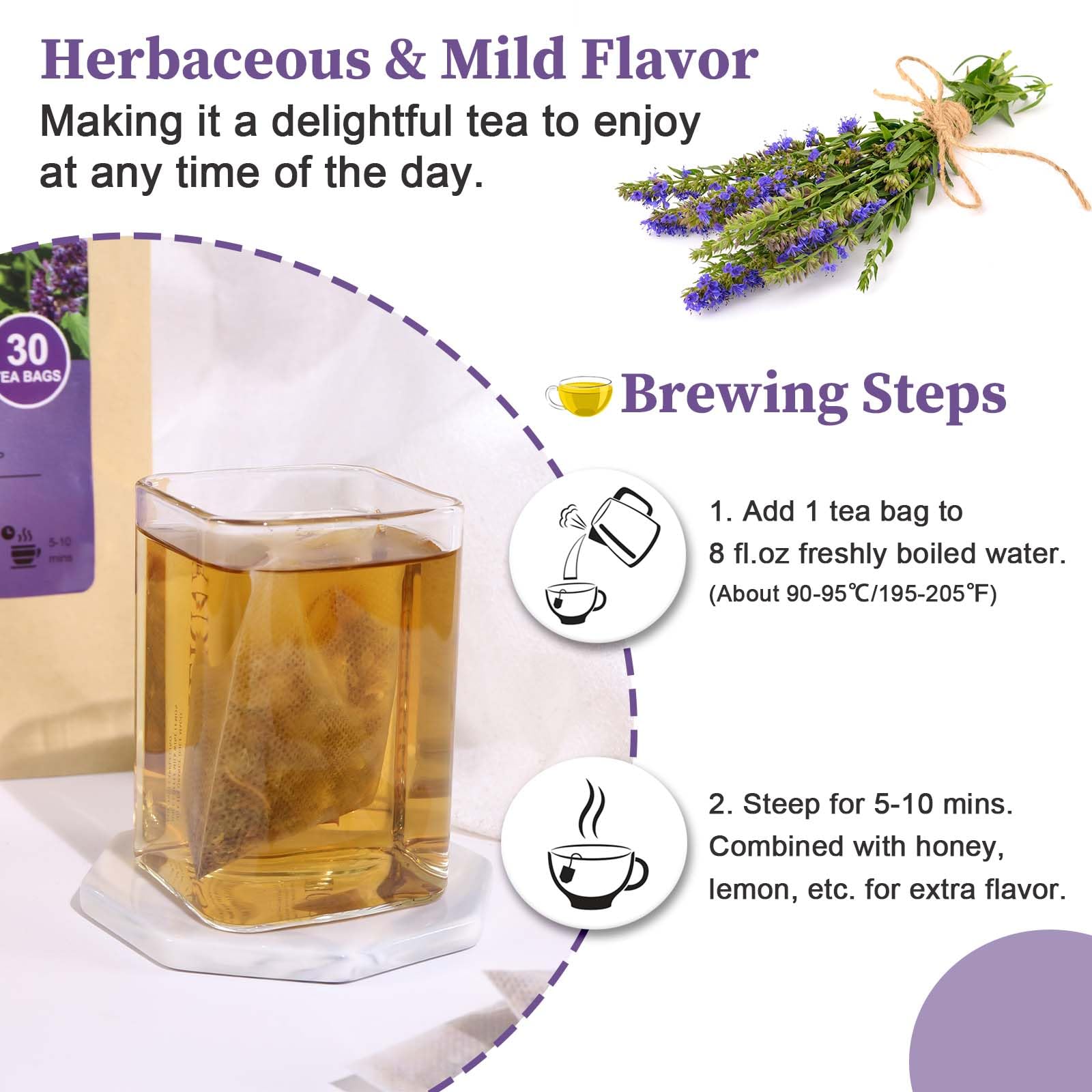 Natural hyssop tea bags for wellness