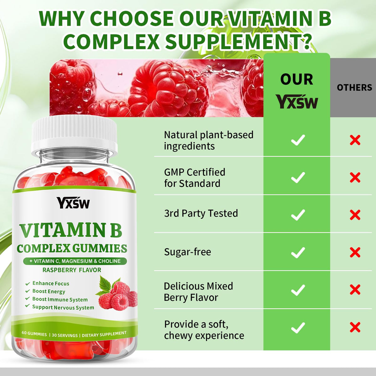 Natural ingredients in YXSW Vitamin B gummies