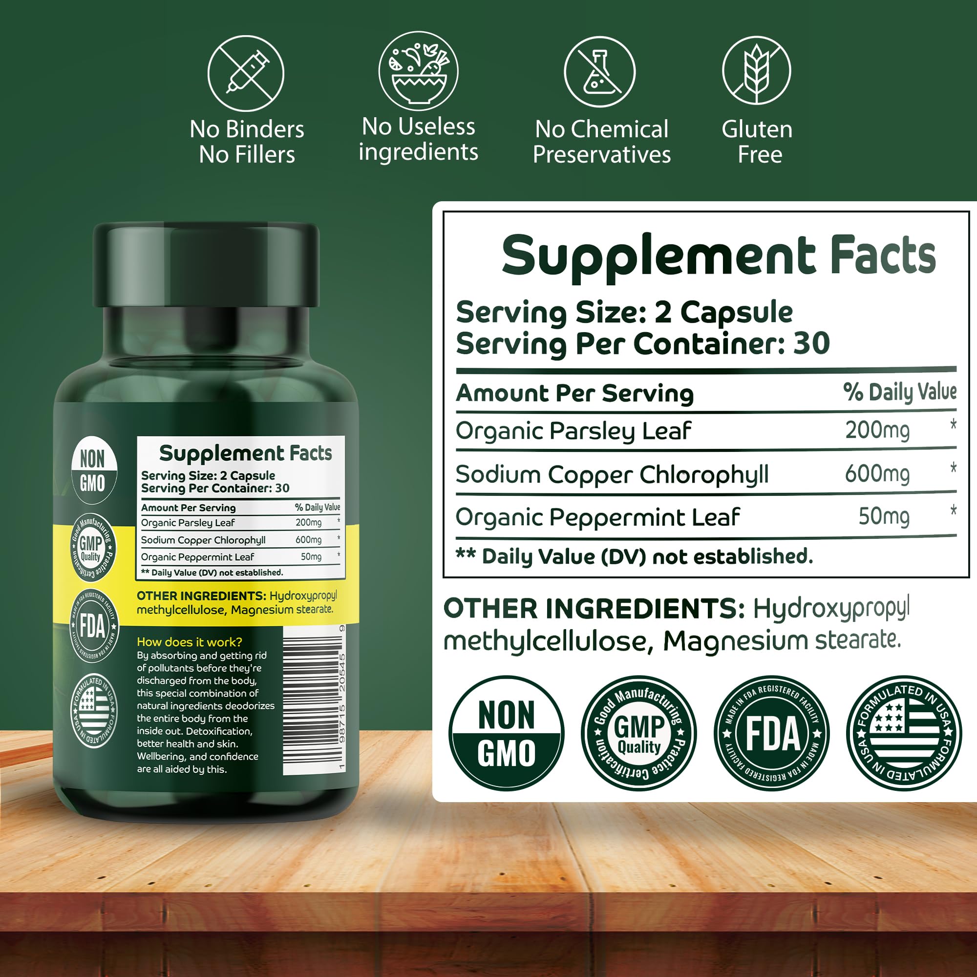 Natural internal deodorant with mint and parsley