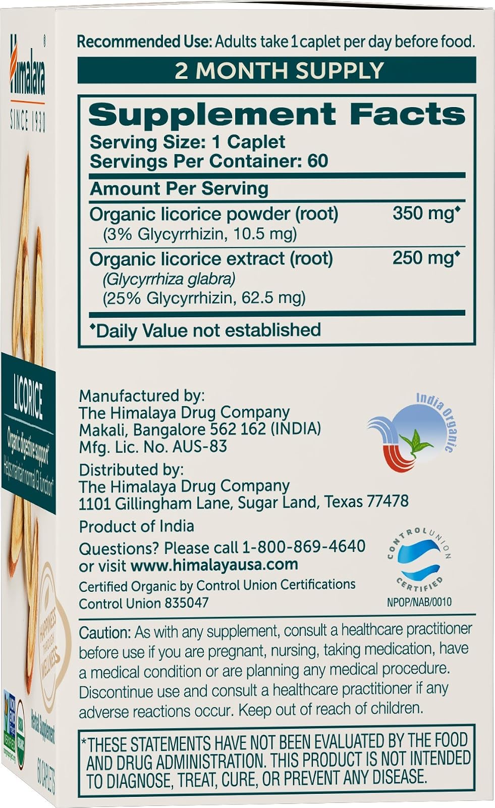 Natural licorice root extract caplets