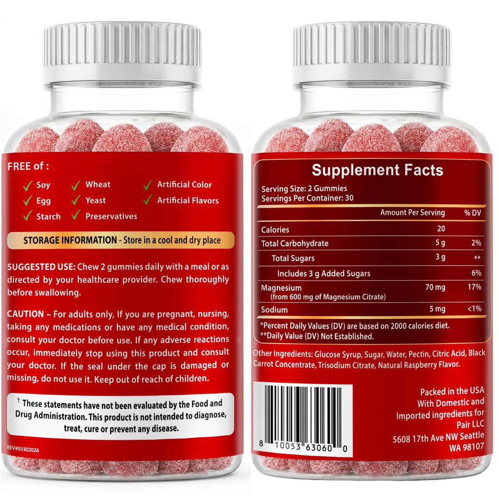 Natural magnesium citrate gummies for energy boost