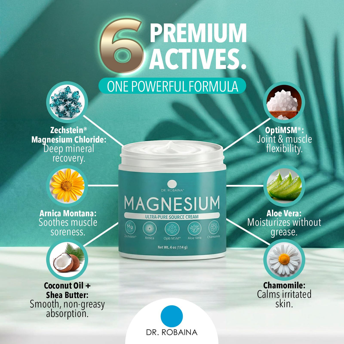 Natural magnesium cream for skin hydration