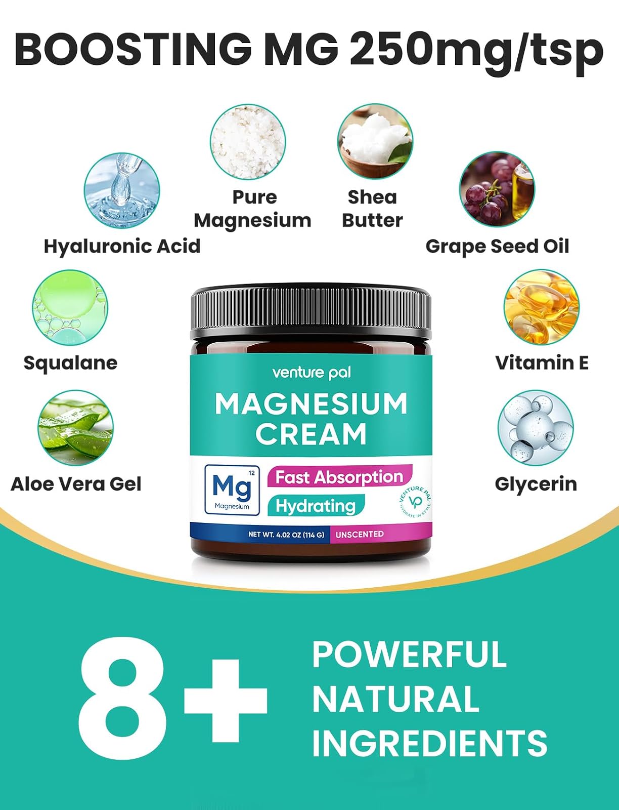 Natural magnesium cream for skin hydration