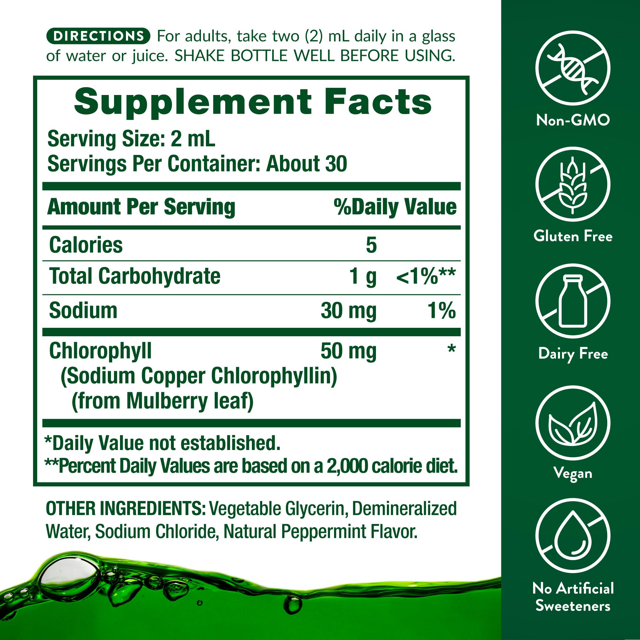 Natural mint flavour chlorophyll liquid