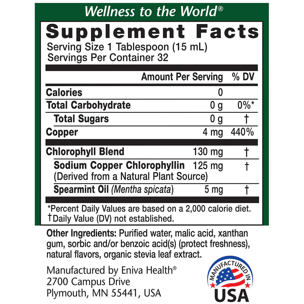 Natural mint flavoured chlorophyll