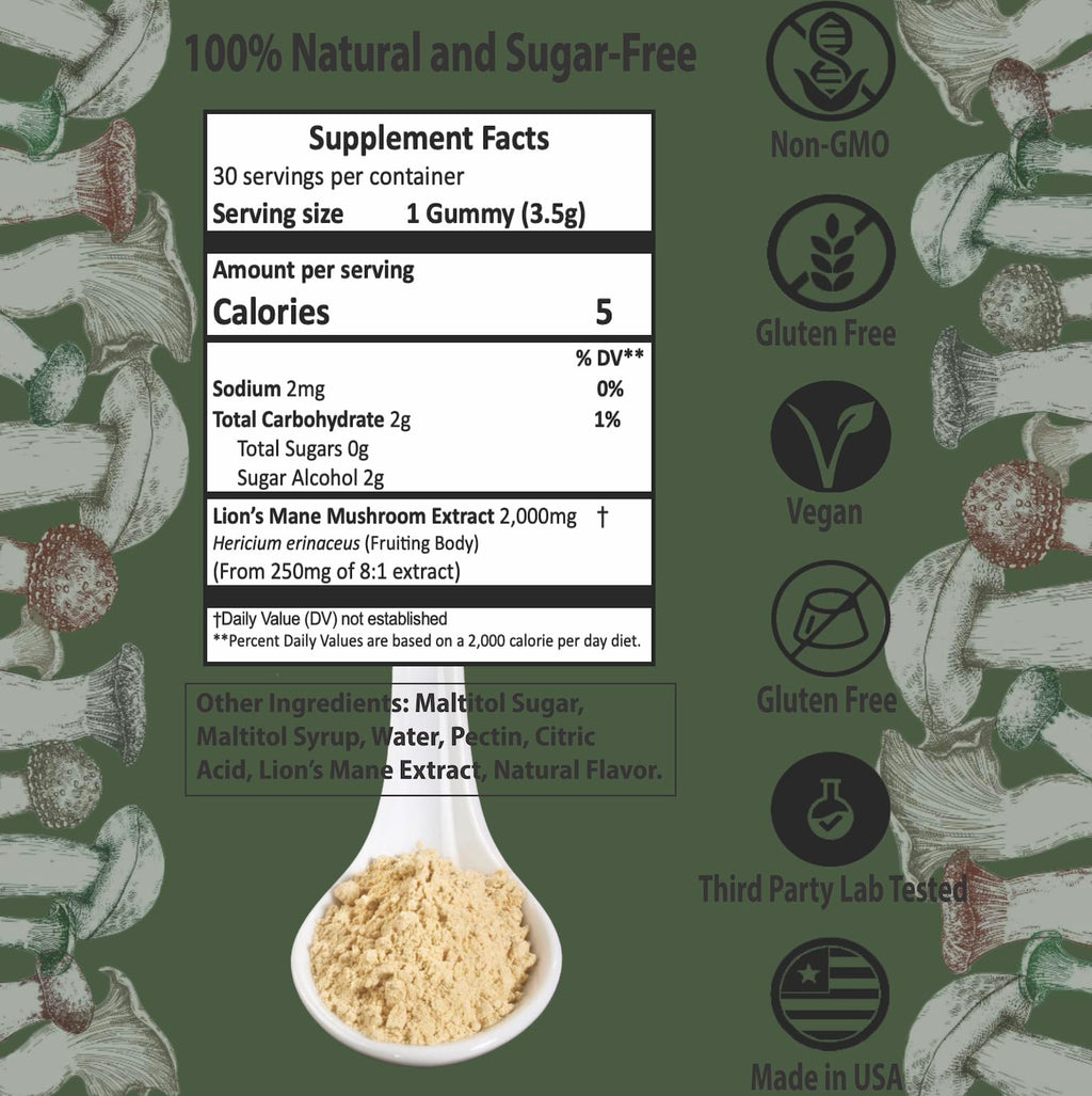 Natural mushroom gummies for cognitive function