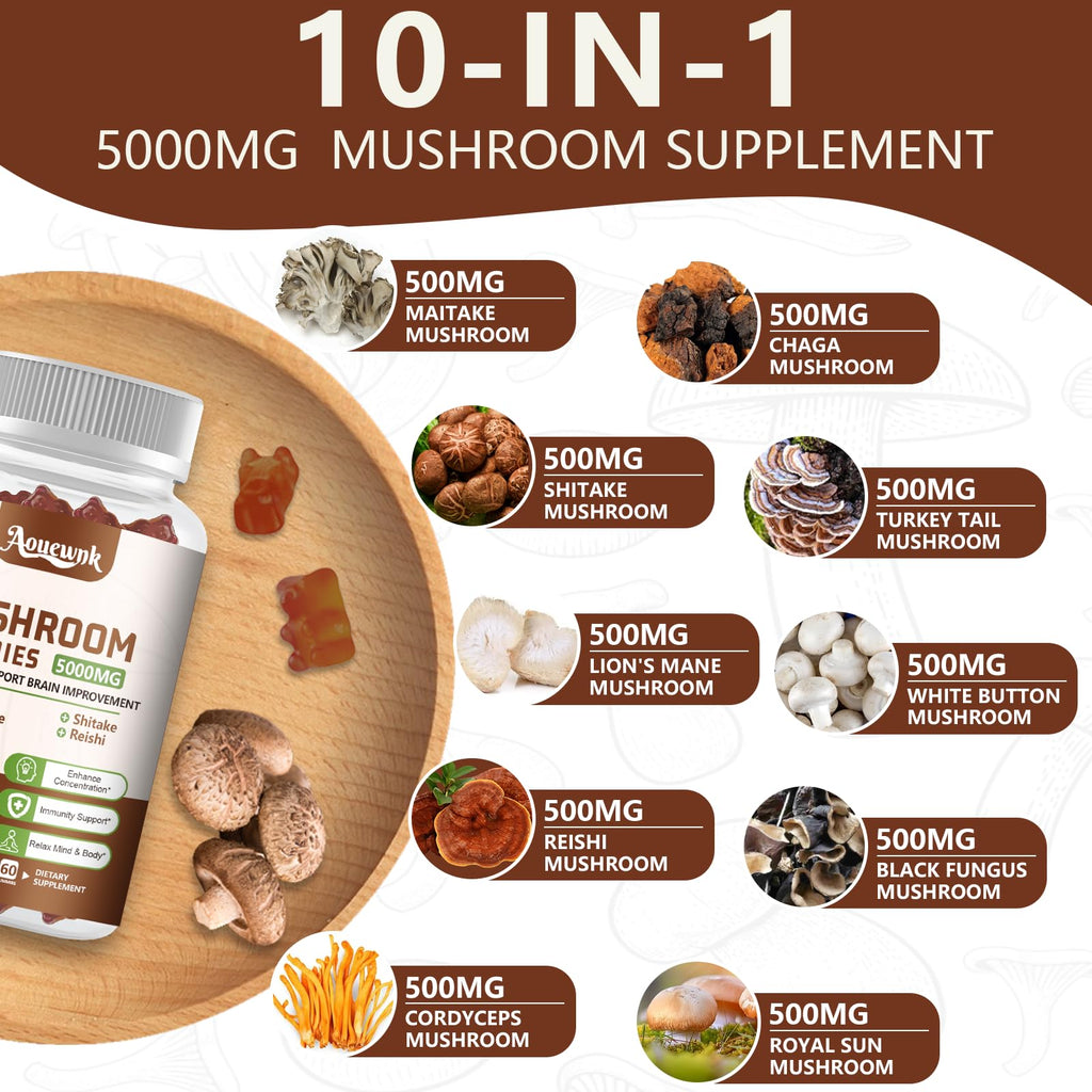 Natural mushroom gummies for energy boost