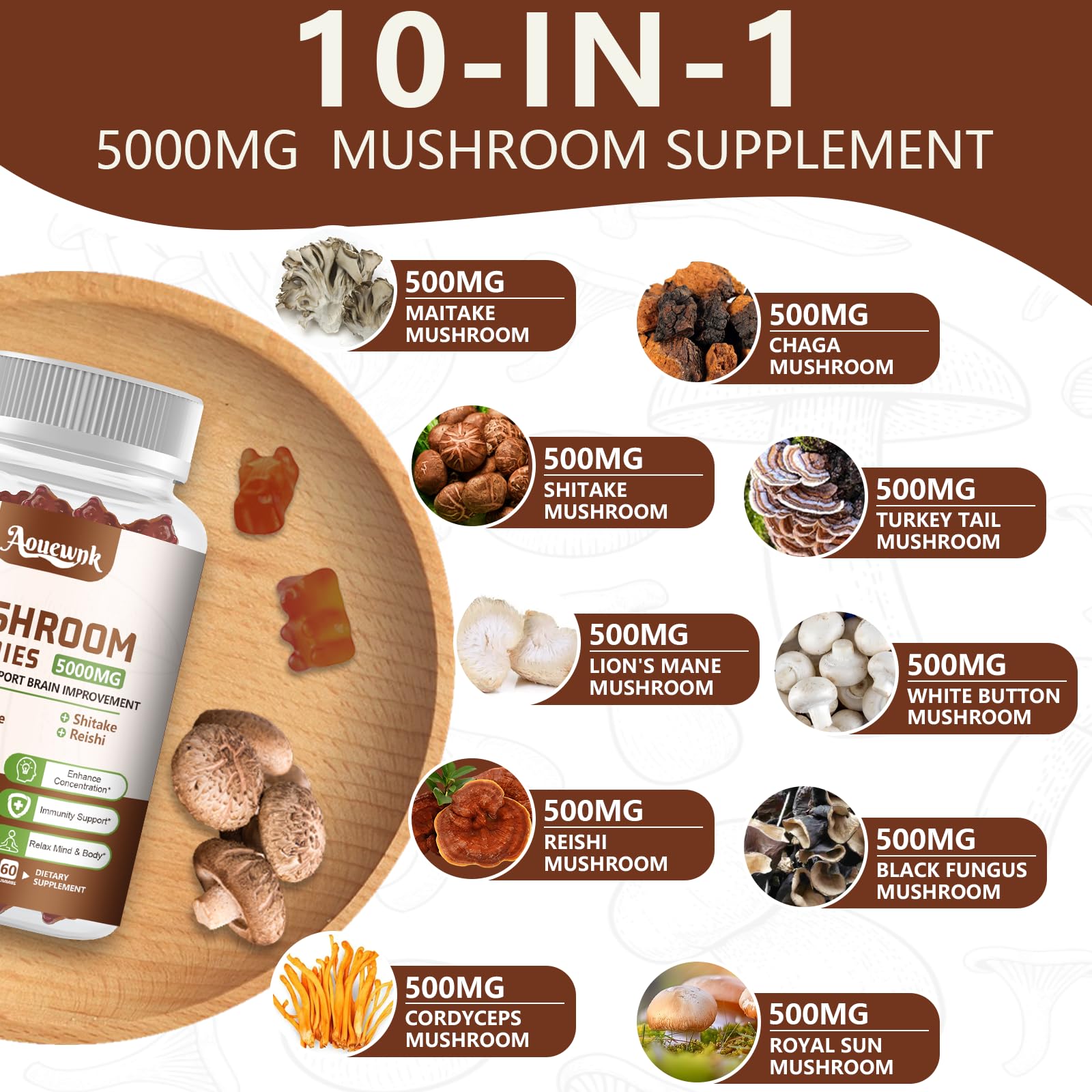 Natural mushroom gummies for energy boost