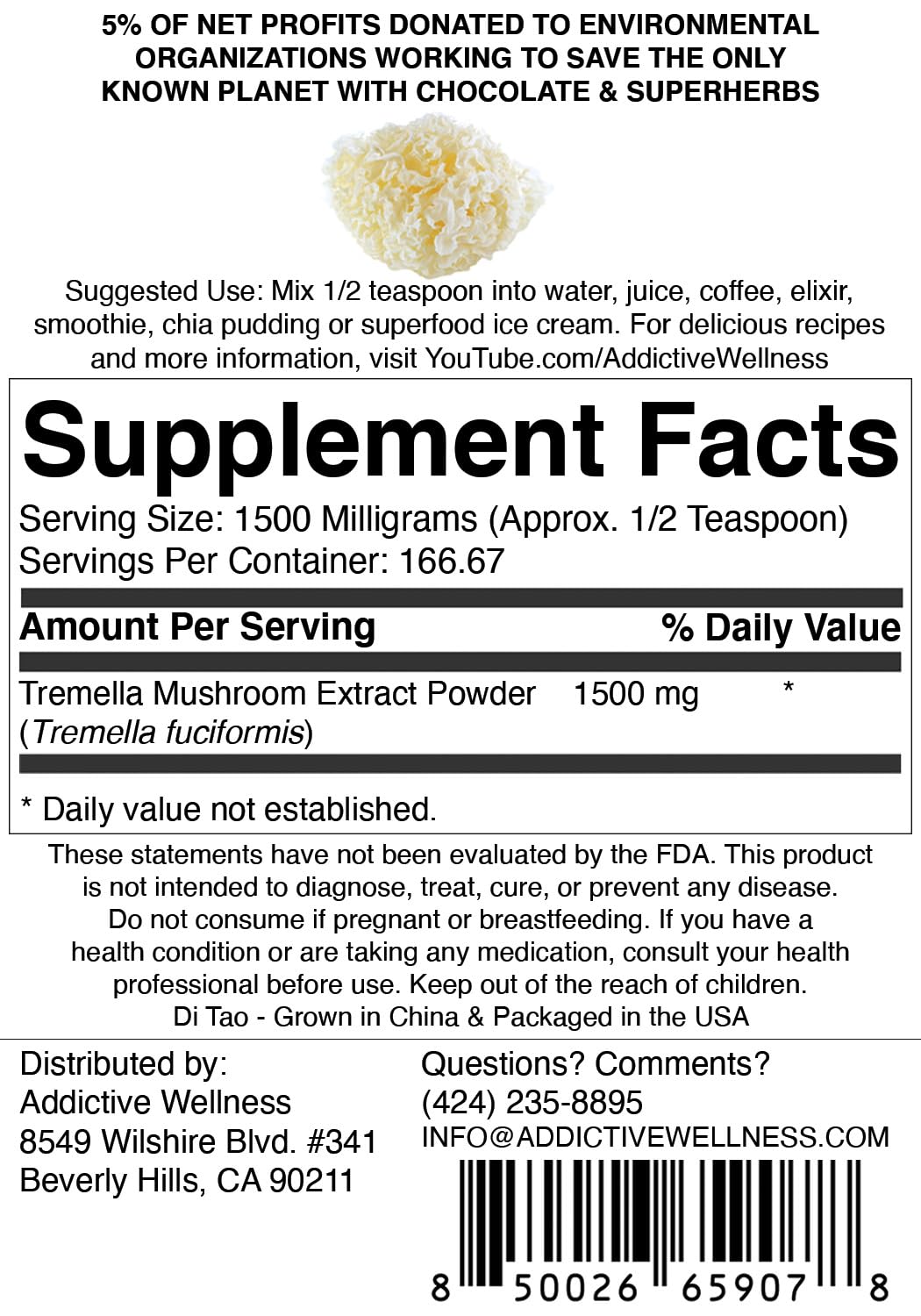Natural mushroom supplement for wellness