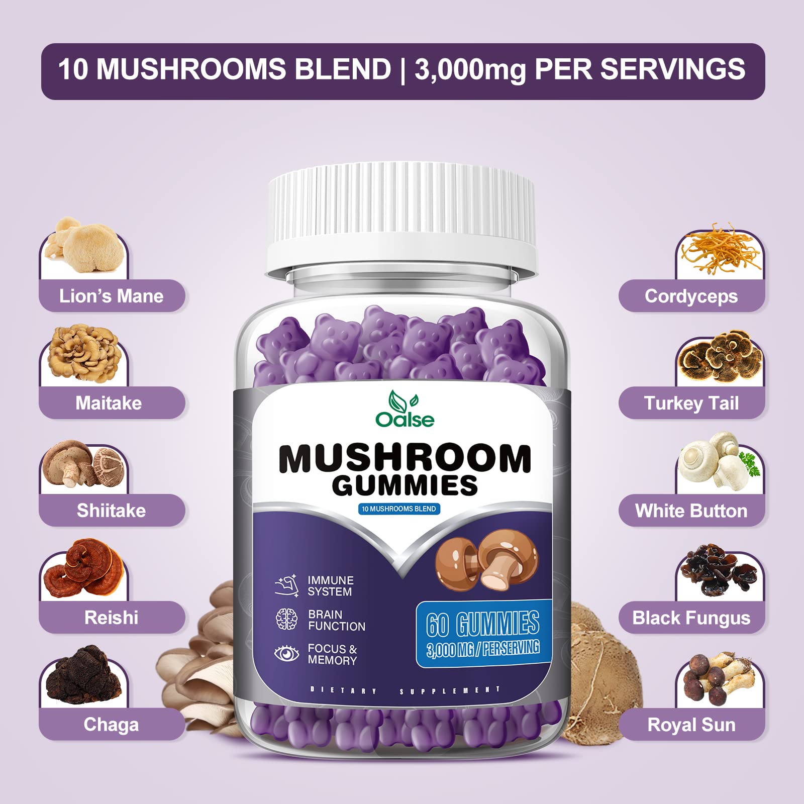 Natural mushrooms for cognitive support