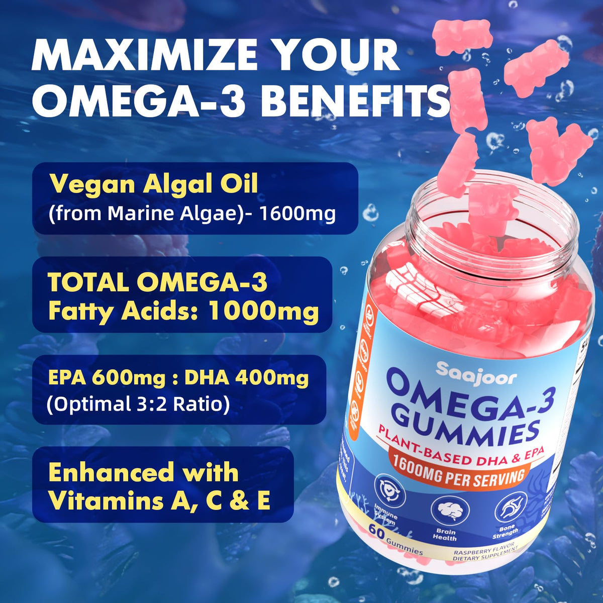 Natural omega-3 gummies for brain support