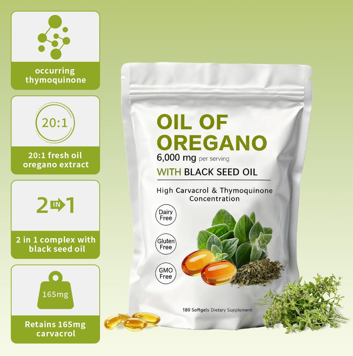 Natural oregano oil softgels for health