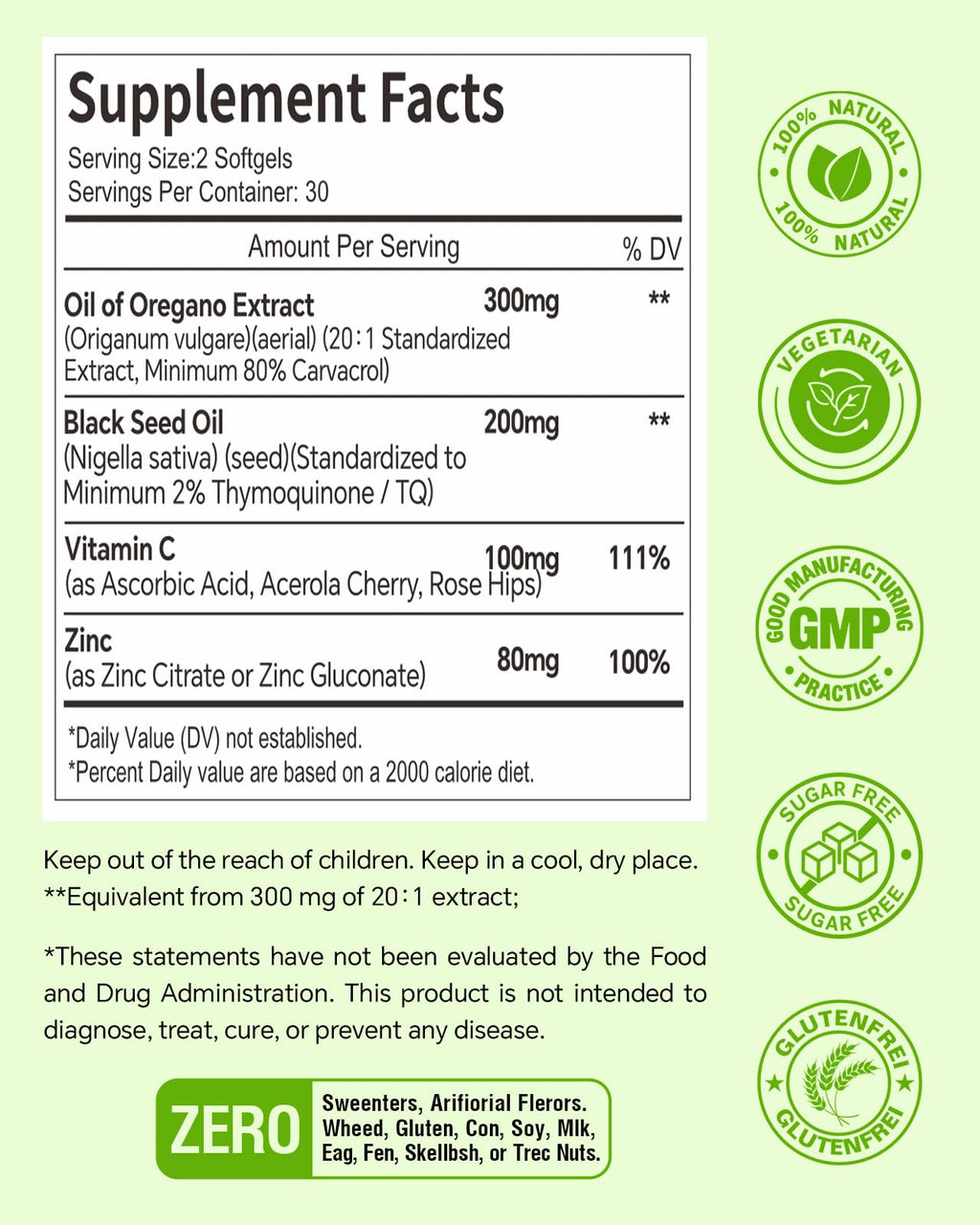 Natural oregano oil with zinc