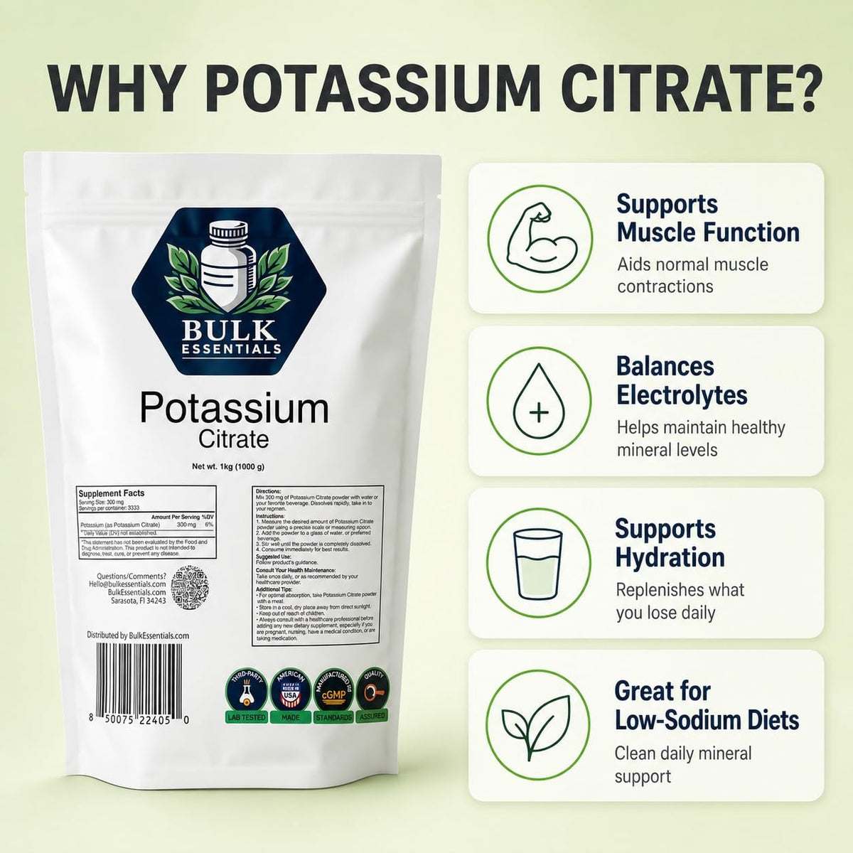 Natural potassium citrate for hydration