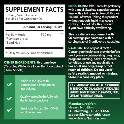 Natural psyllium fiber supplement 500 mg