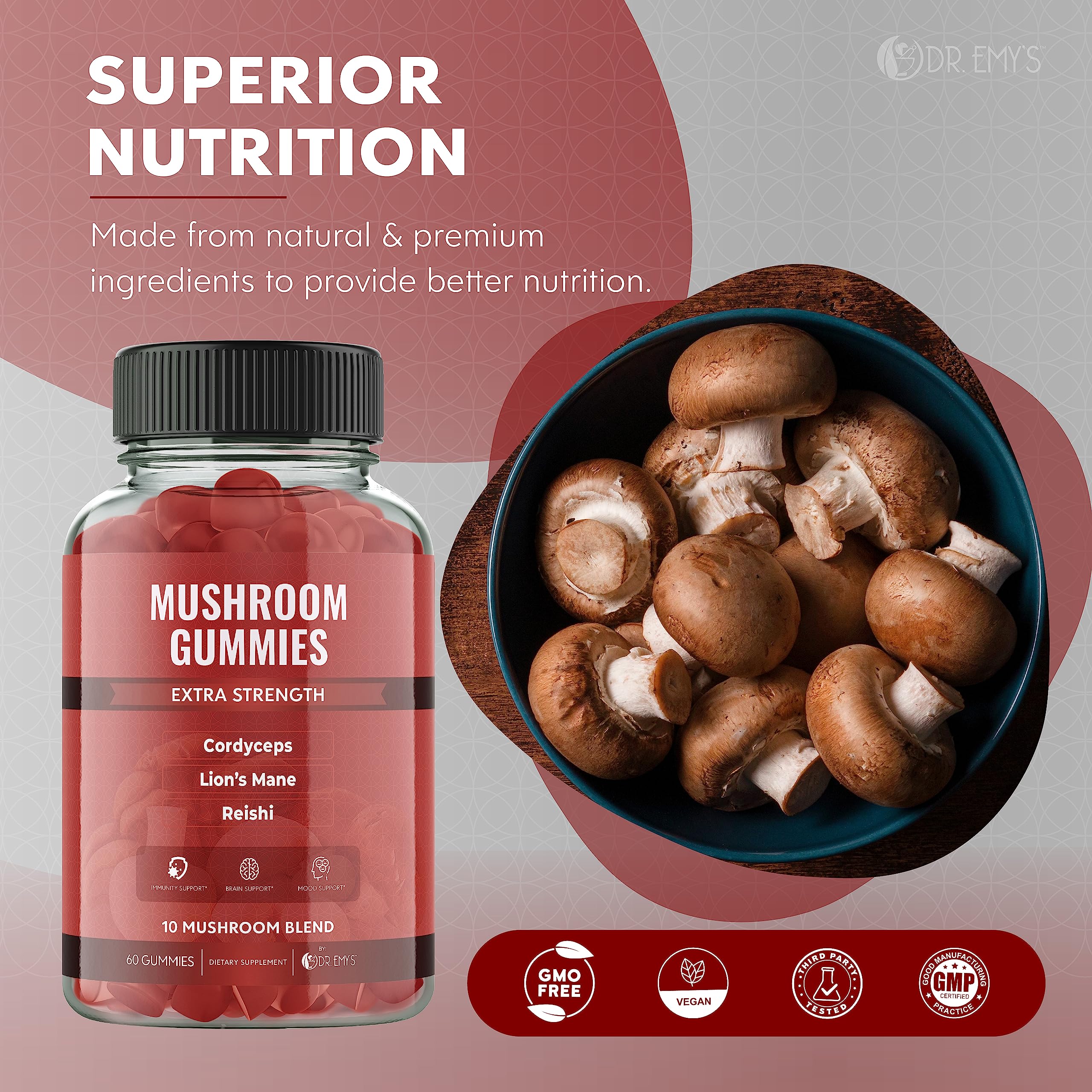 Natural raspberry flavour mushroom gummies