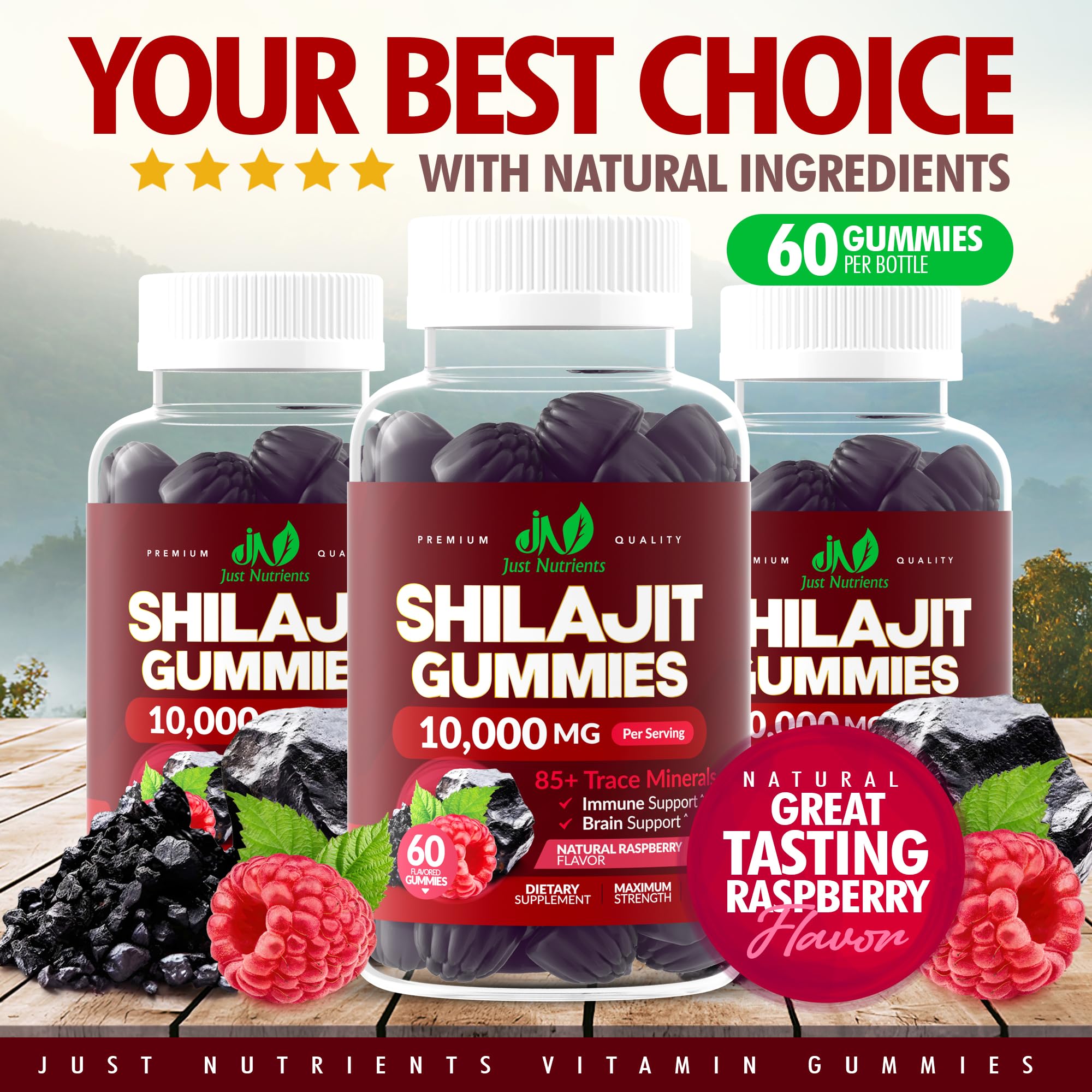 Natural raspberry flavour shilajit gummies