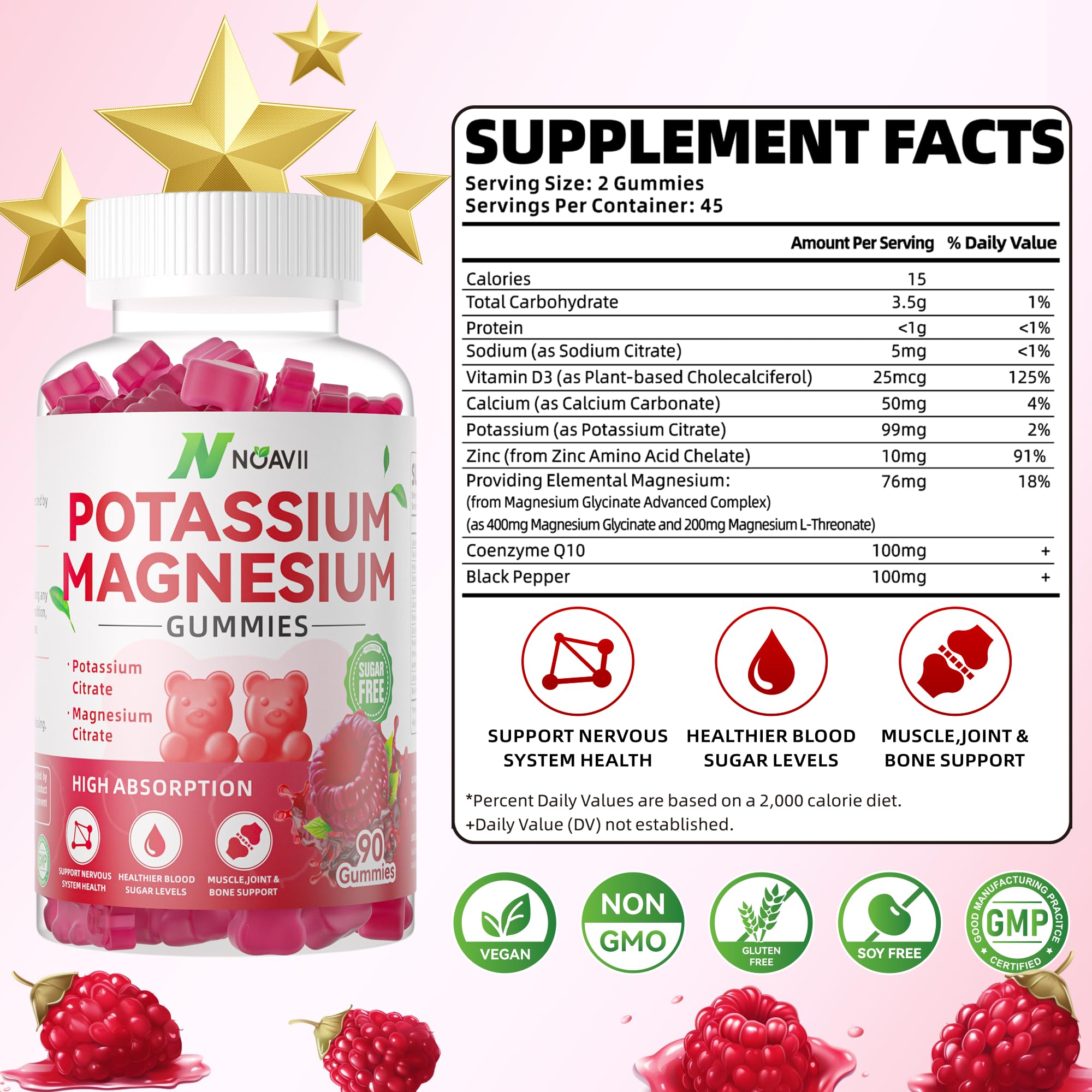 Natural raspberry gummies for potassium intake