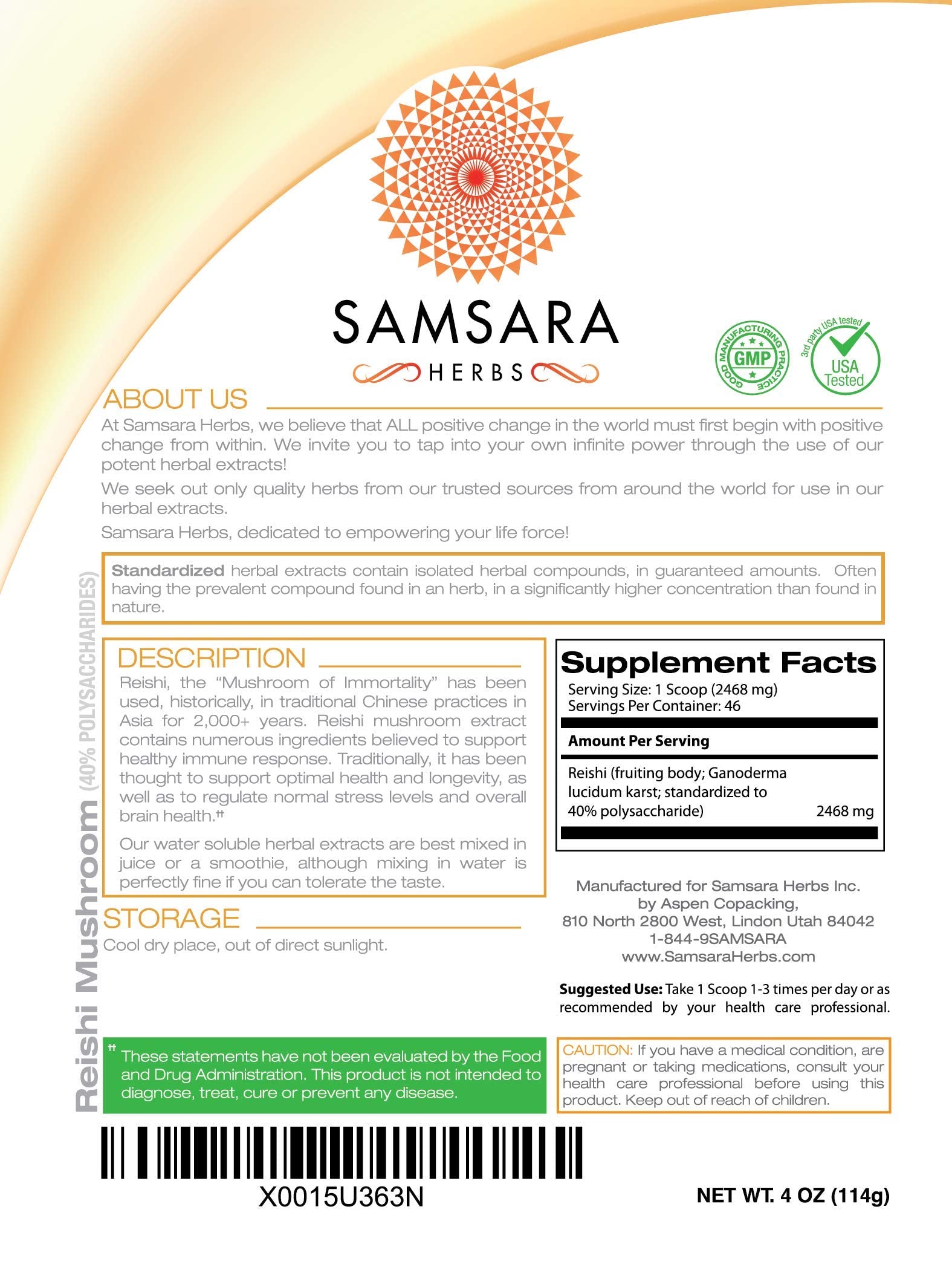 Natural reishi mushroom powder supplement