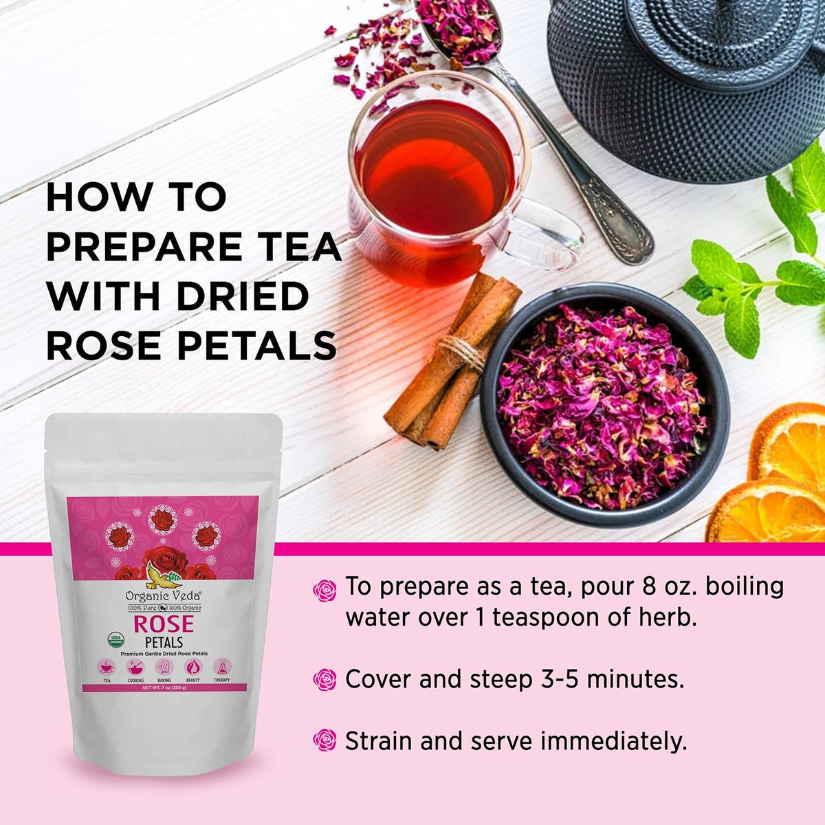 natural rose petals for chamomile tea