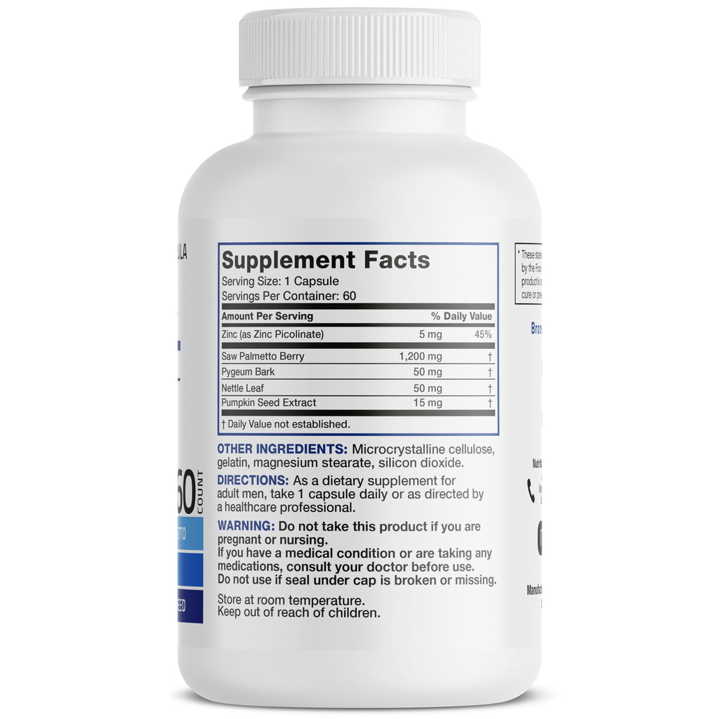 Natural saw palmetto supplement capsules