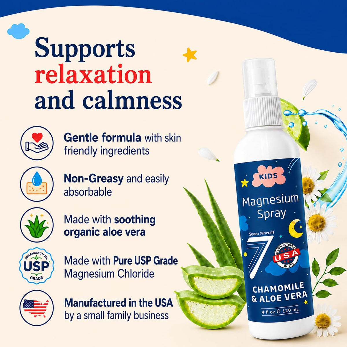 Natural sleep aid magnesium spray for kids