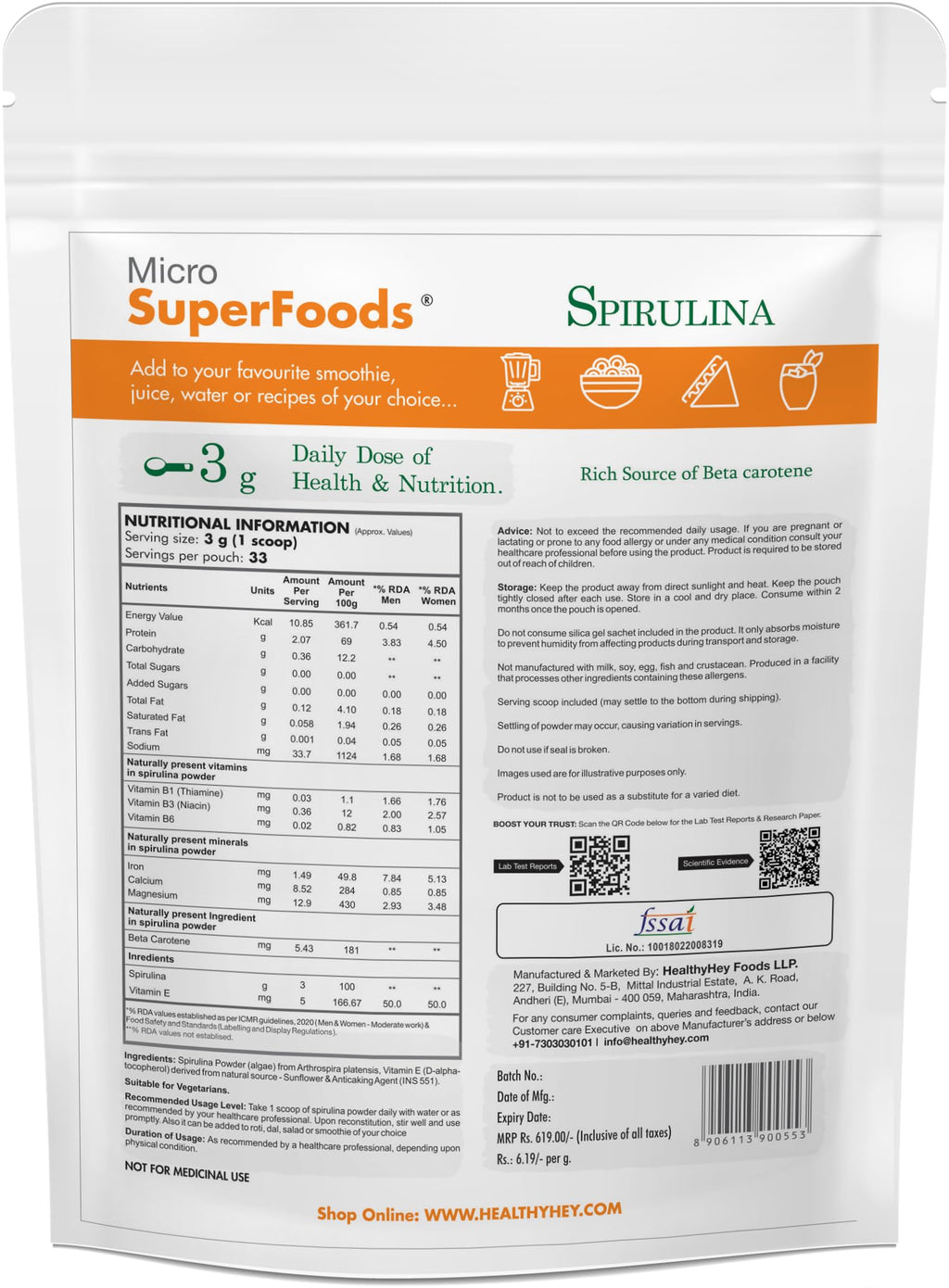 Natural source of vitamins spirulina