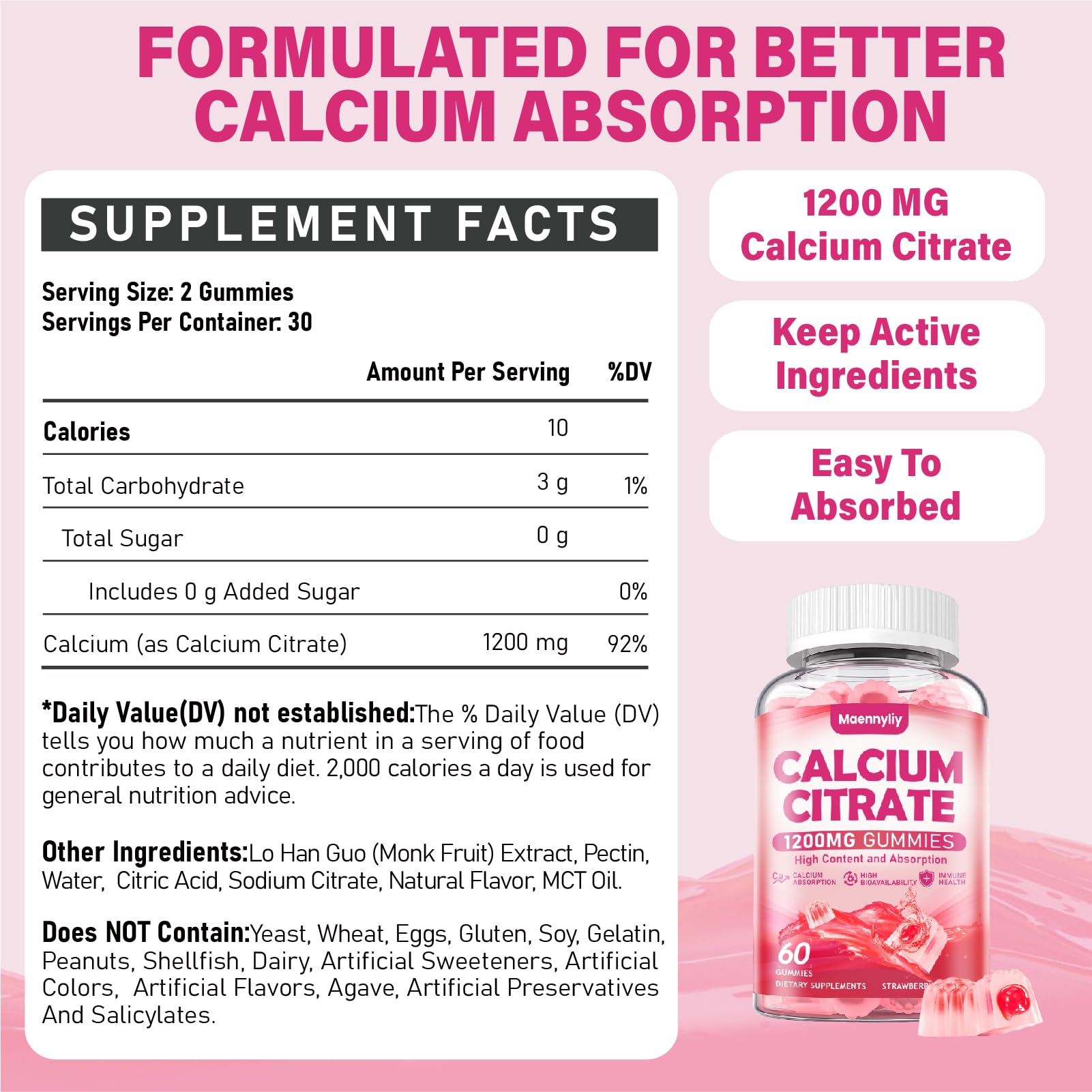 natural strawberry flavored calcium