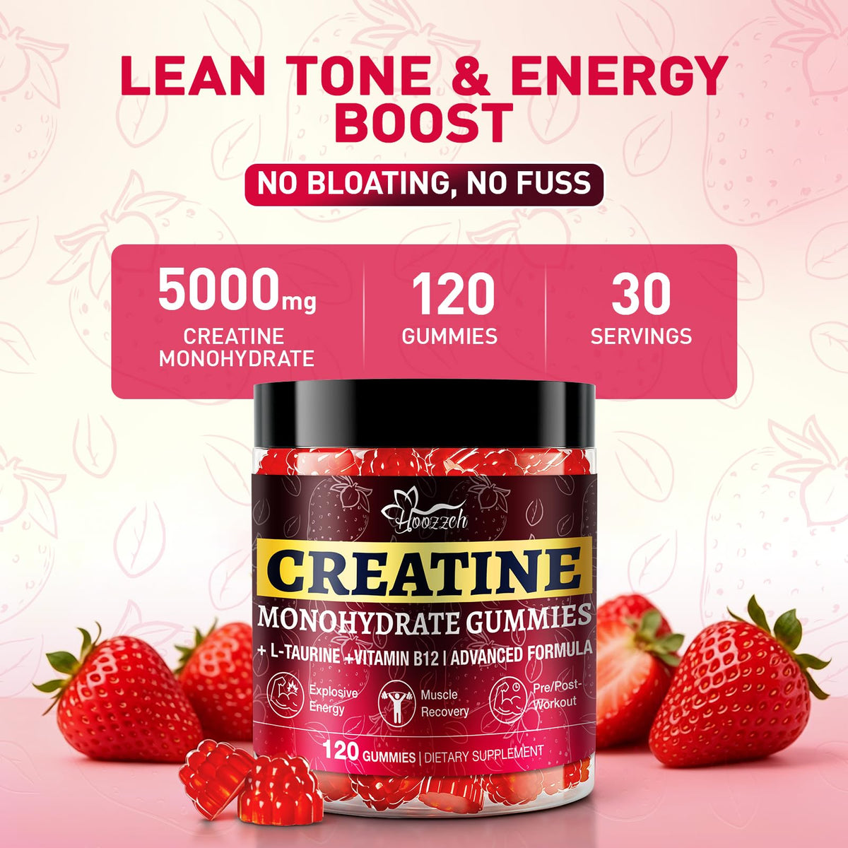 natural strawberry flavoured creatine chews
