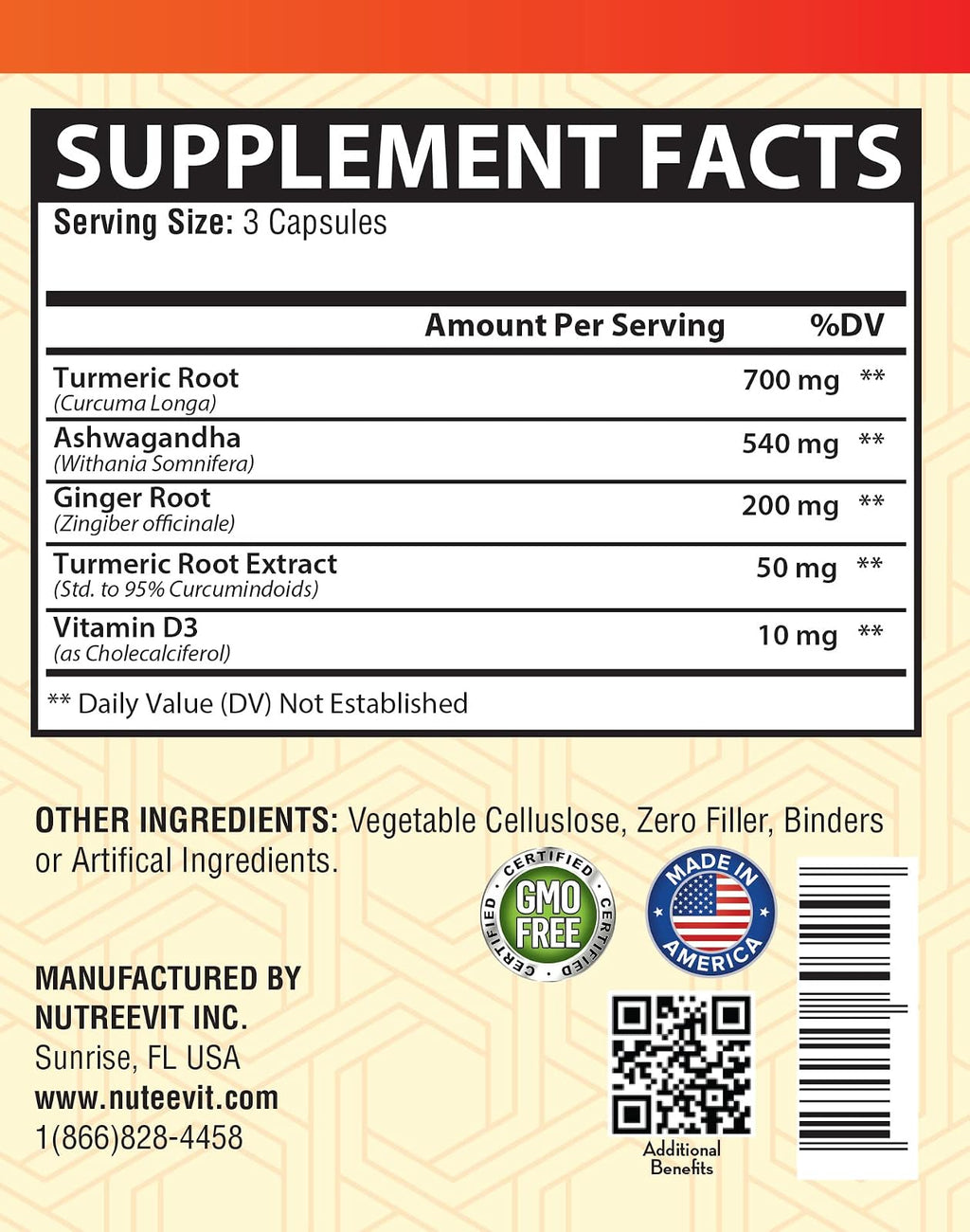 Natural stress relief turmeric supplement