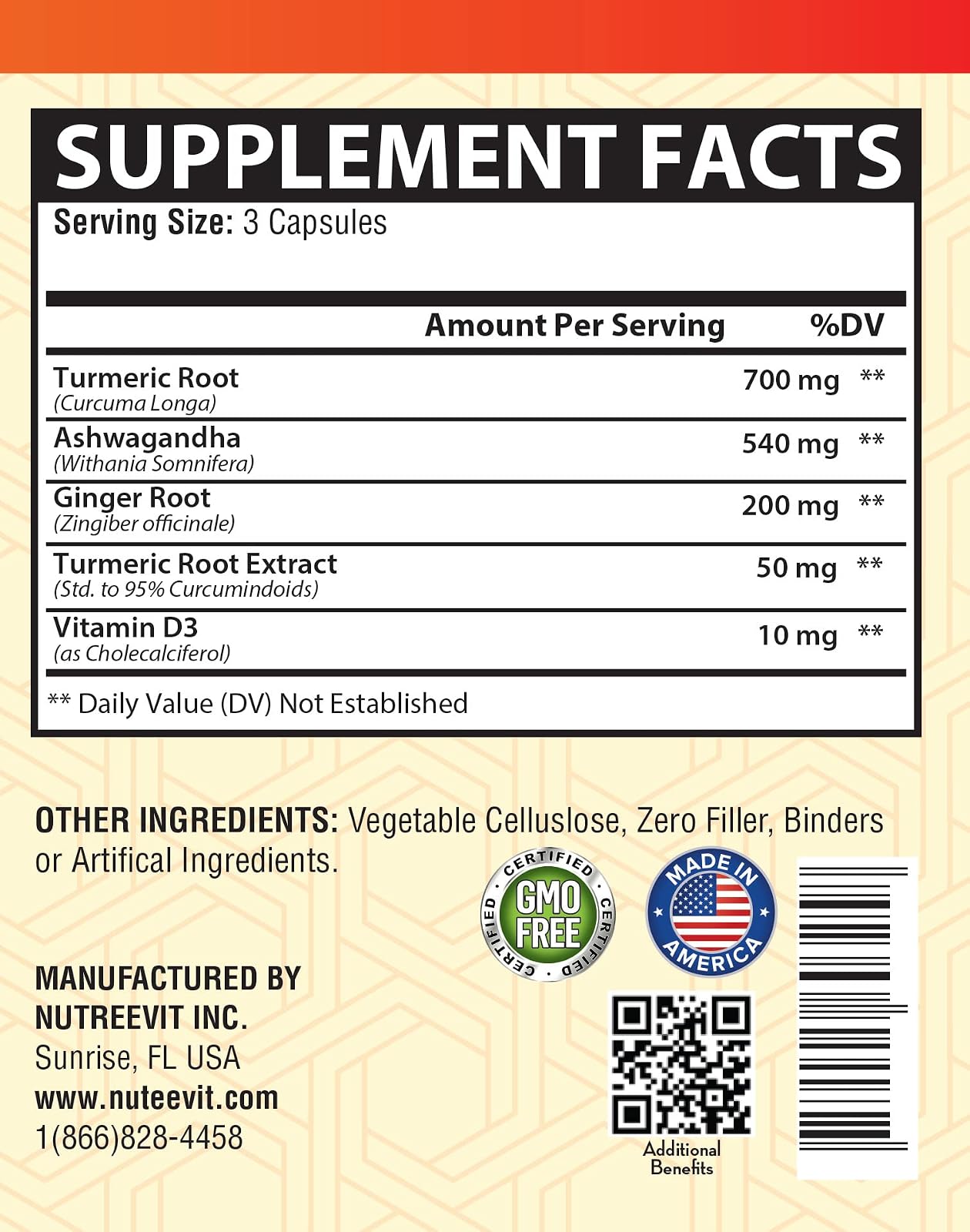 Natural stress relief turmeric supplement