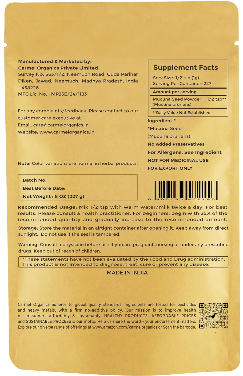 Natural vitamin A source Mucuna Pruriens
