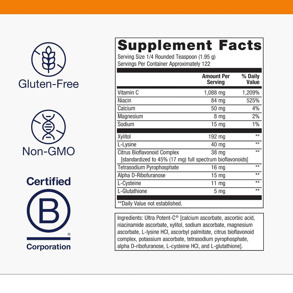 Natural vitamin C powder for energy