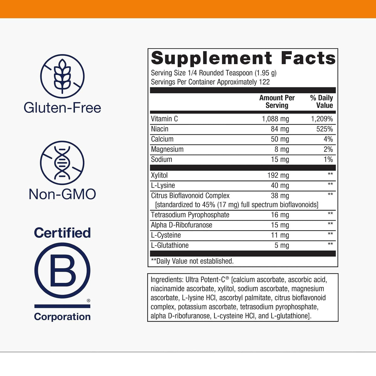 Natural vitamin C powder for energy