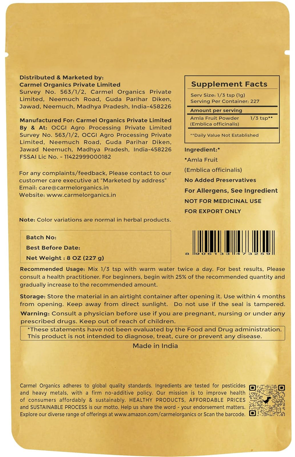 Natural vitamin C source Amla powder