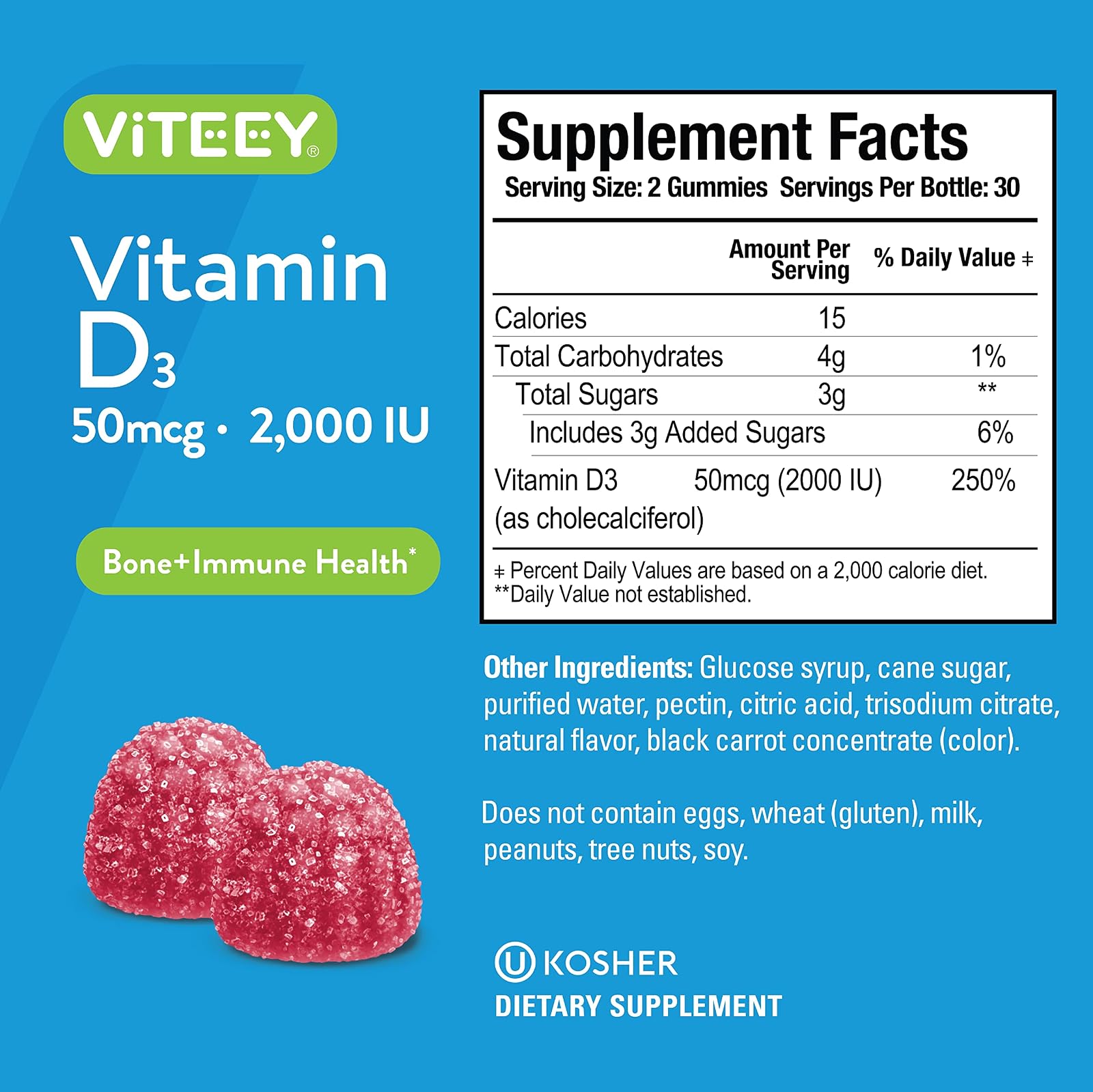 Natural vitamin D3 gummies with K2