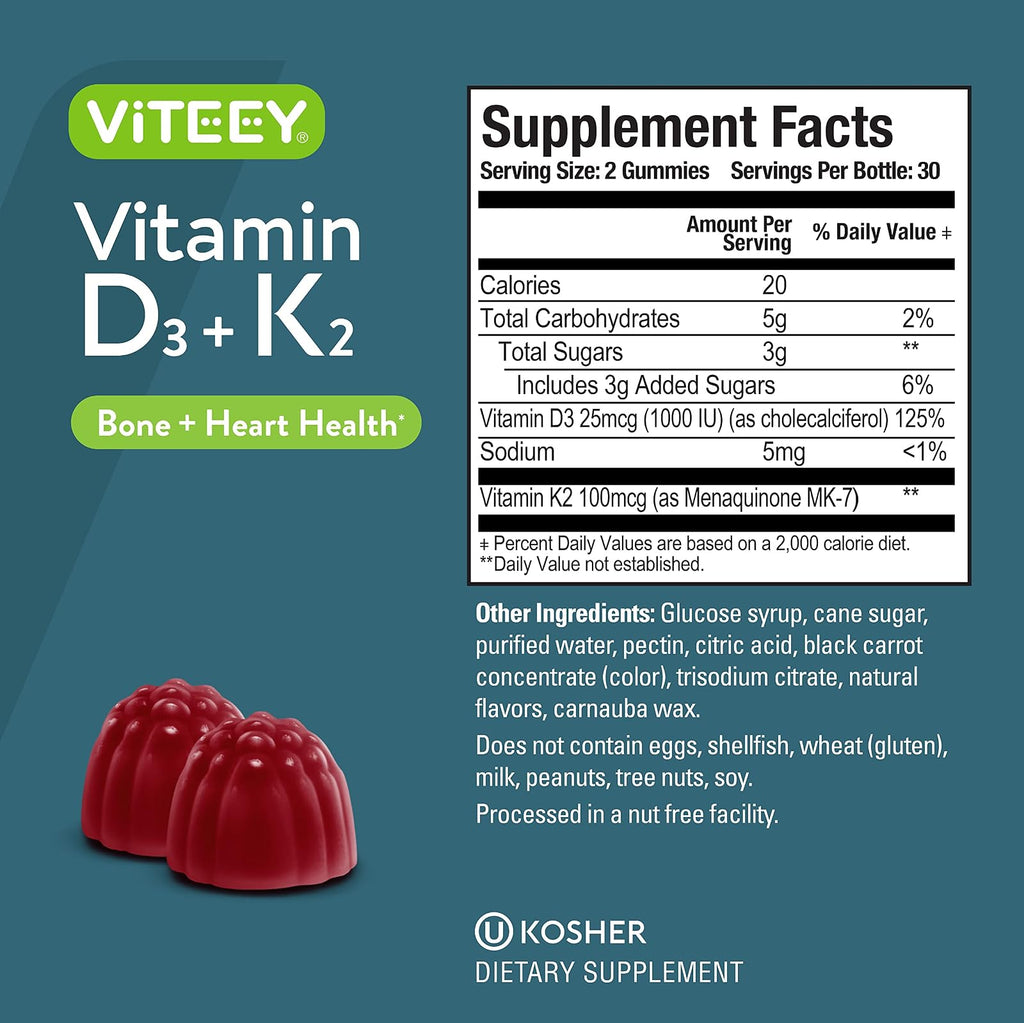 Natural vitamin D3 K2 gummy supplements