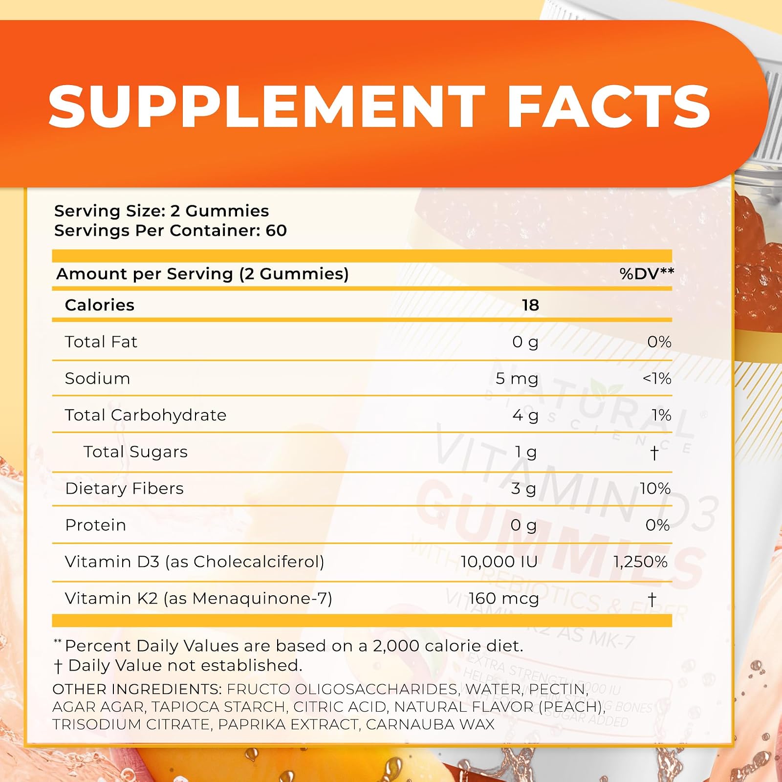 Natural vitamin D3 K2 gummy vitamins