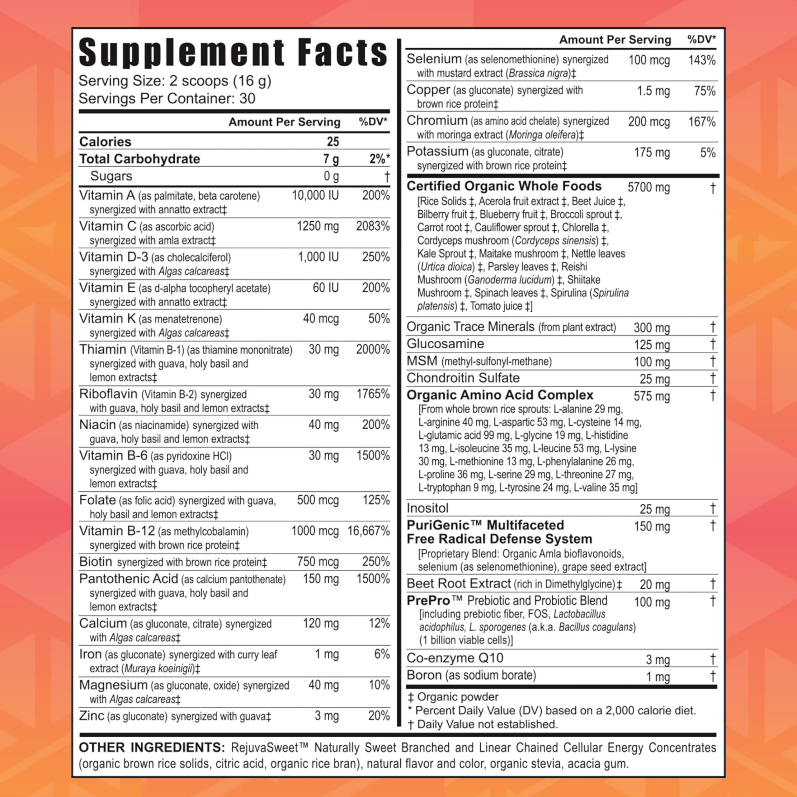 Natural whole food vitamin complex