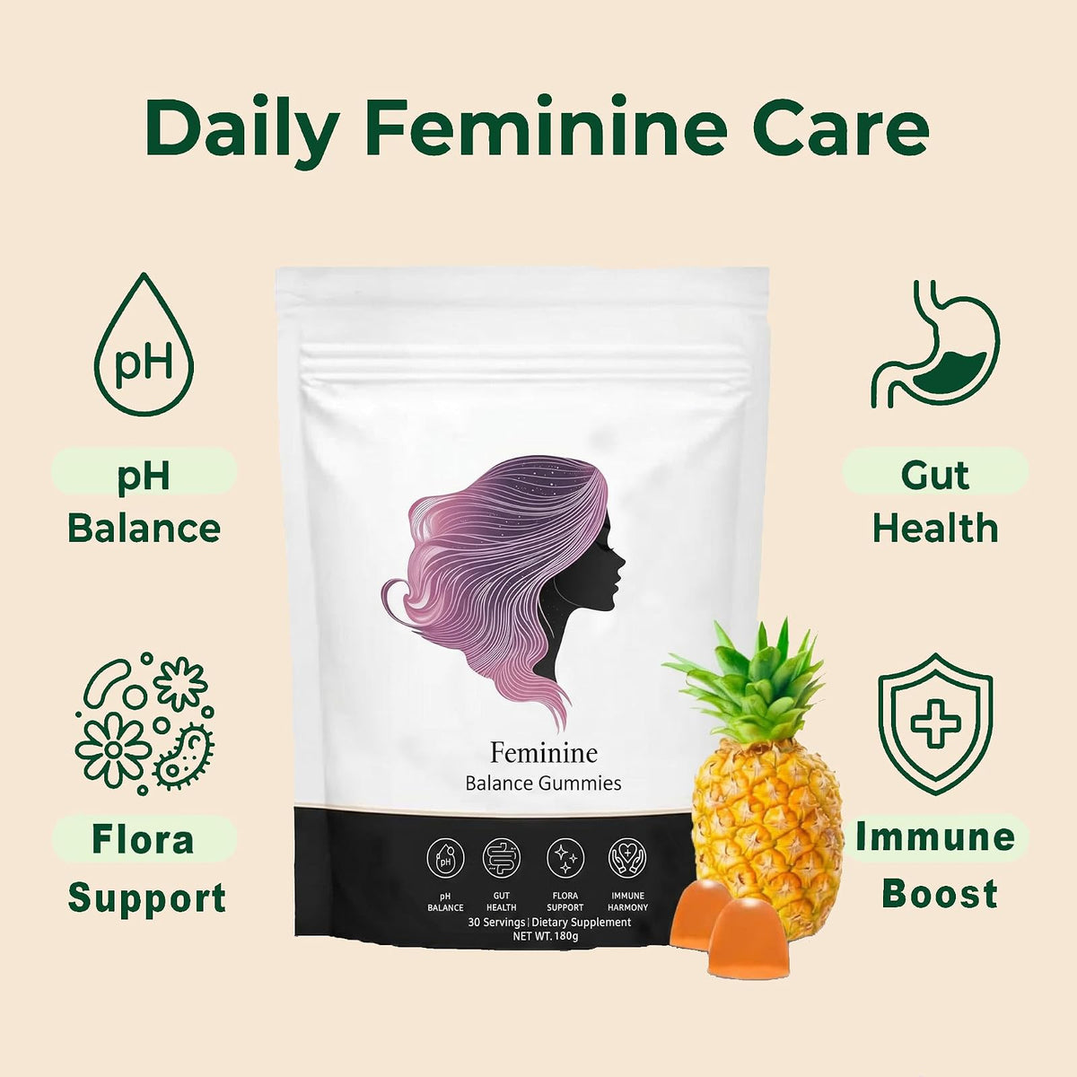 Natural women's probiotic gummy supplements
