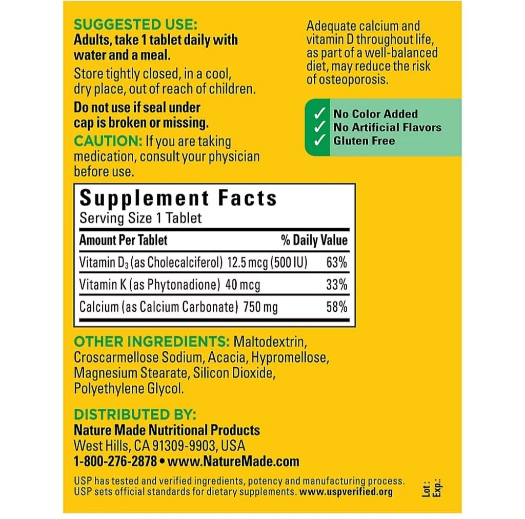 Nature Made calcium tablets for bone support