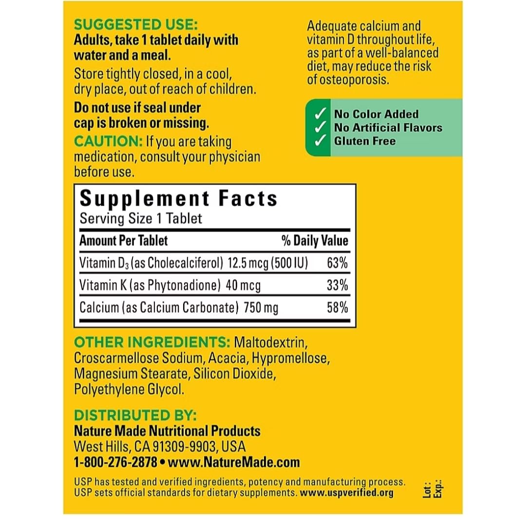 Nature Made calcium tablets for bone support