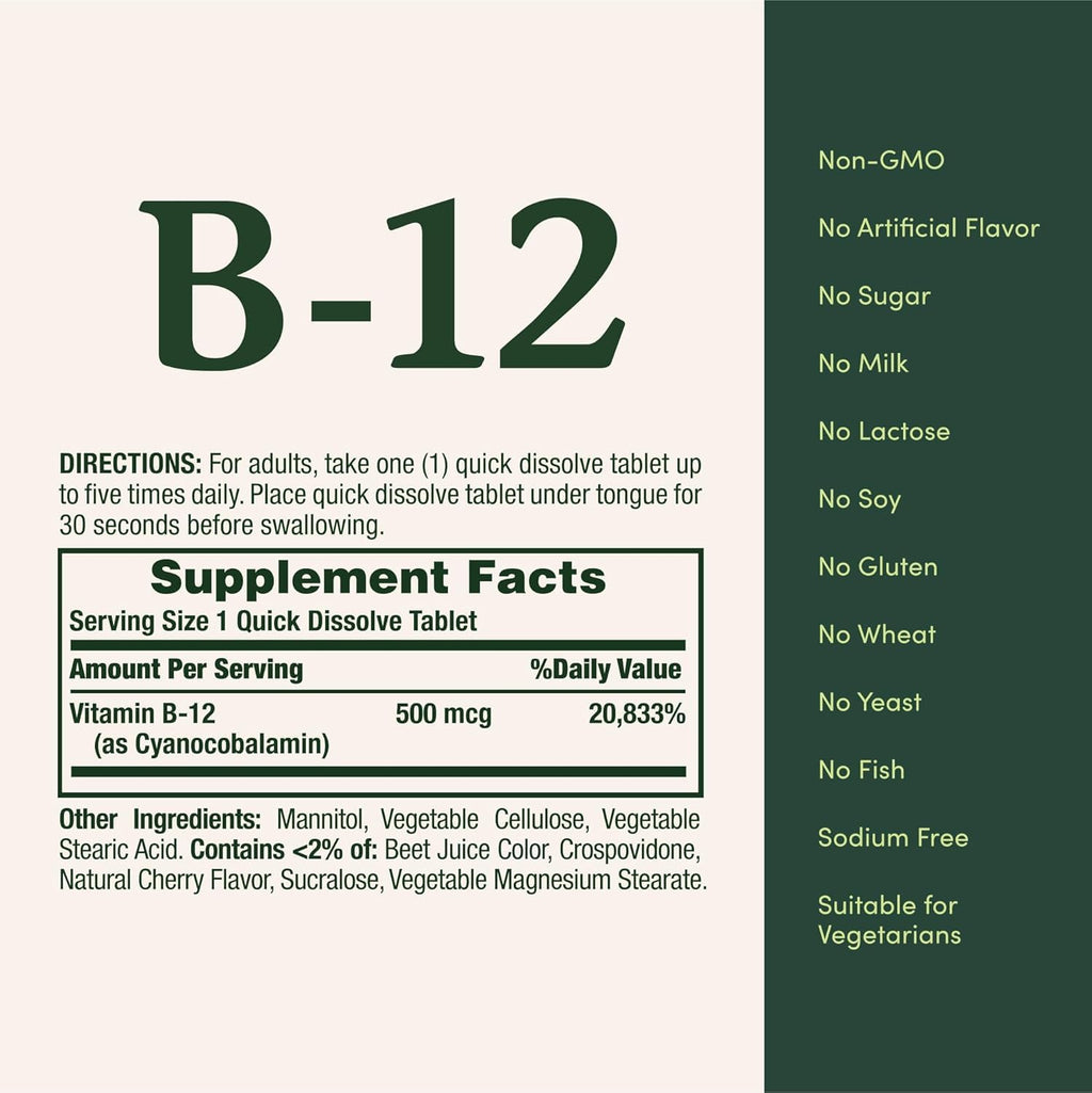 Nature's Bounty B12 tablets for immune health