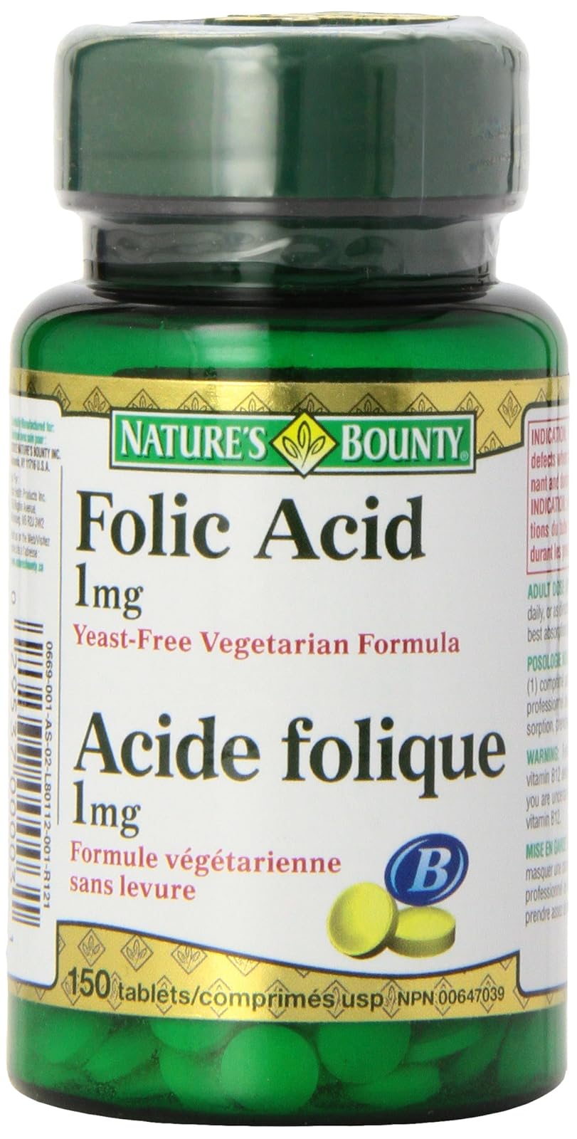 Nature's Bounty folic acid tablets for health