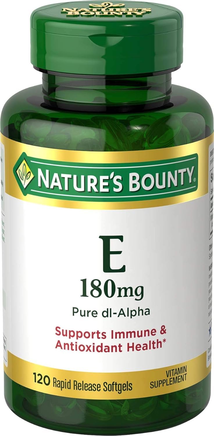 Nature's Bounty Vitamin E softgels for skin health